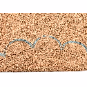KALVEERA 5x5, 6x6, 4x4, 3x3ft Jute Area Rug Natural Jute Scallop Round Rug, Floor Scalloped Circular Handmade Braided Boho Eco Large Circular Handmade Area Rugs (4x4 Ft Round Rug, Turquoise)