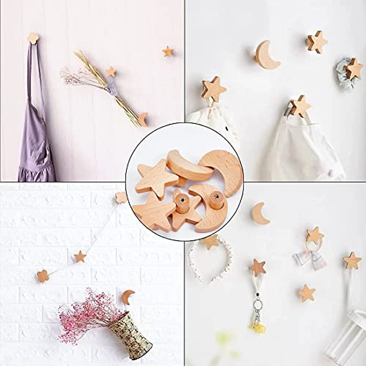 Wood Wall Hooks, 4 Pack Creative Coat Hooks Wall Mounted Rustic Wooden Hooks Heavy Duty Robe Hook Hat Rack Hooks for Hanging Bathroom Towels Clothes Hanger