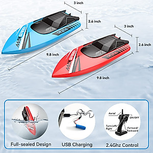 Tollcy Remote Control Boat Kids,2Pack RC Boats for Boys&Girls,Toy Boat for Pools Lakes River Water Play with 2.4GHz, 15+KMH, Whole Body Waterproof,Rechargeable Battery,Low Battery Alarm,Long Play Time