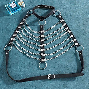 DRESBE Punk Layered Body Chains Black Leather Bra Chain Choker Bra Caged Harness Gothic Body Jewelry Accessories for Women