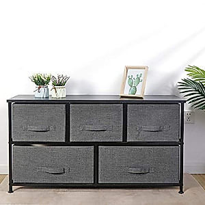 Epetlover Fabric Dresser 5-Drawer Storage Organizer Unit, Apartment Cloth Dresser with Deep Basket Sturdy Steel Frame & Wooden Top, Room Organization (Grey)