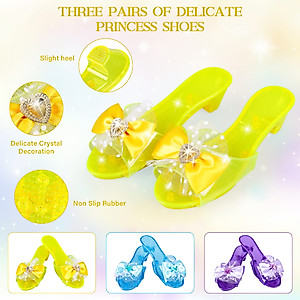 Princess Dress Up Shoes & Jewelry Boutique Girls Role Play Shoes Pretend Jewelry Toys Princess Accessories Set with 2 Pairs of Shoes,Crowns,Cloaks, Princess Gifts Toys for 3 4 5 6 Year Old Girls