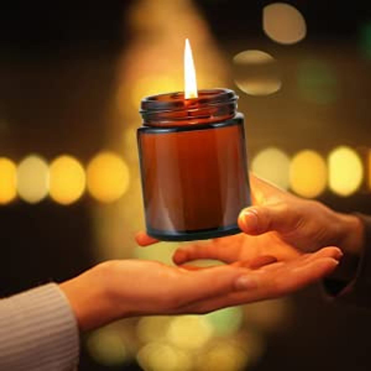 QMET 8 OZ Empty Candle Jars,6 Pack Glass Jars with Metal Lids and Kraft Labels Perfect for Candle Jars for Making Candles (Amber)