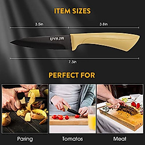 Paring Knife with Sheath Set of 3 Pieces Black Kitchen Knives 3.5 inch Cut Through So Easy