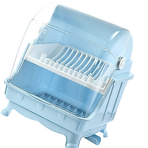 Dish Drying Rack, Dish Rack With Cover, Cutlery Dish Drainer Rack with Lid Cover,Over The Sink Dish Drying Rack, Multifunctional Kitchen Tableware Storage Box(blue)