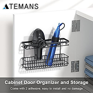 Hair Dryer Holder, Hair Tool Organizer, Bathroom Cabinet Door / Wall Mount Blow Dryer & Styling Tools Organizer Storage Basket for Flat Iron,Curling Wand,Hair Straightener Brushes,Under Sink Organizer