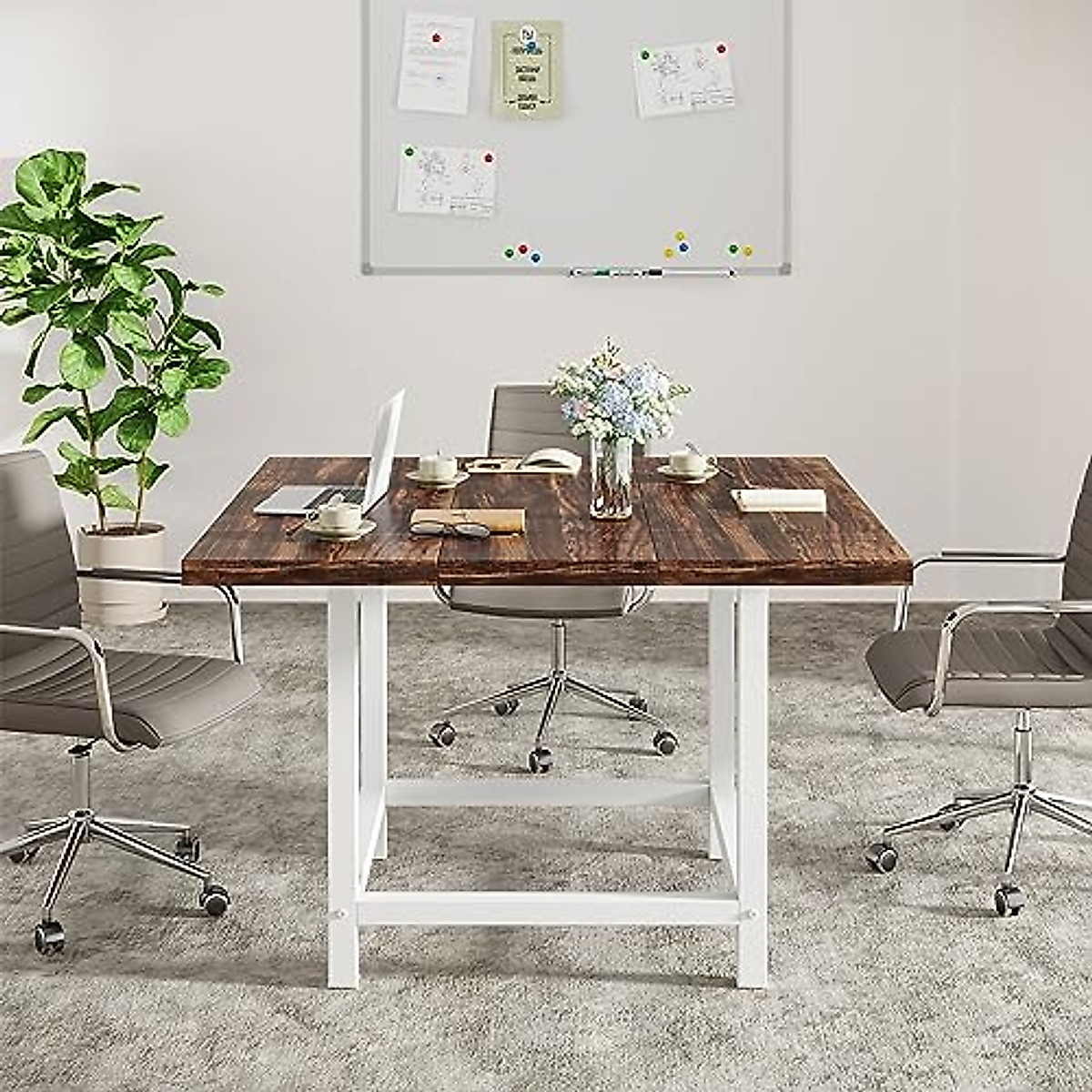 LITTLE TREE 39.5 Inches Small Conference Room Table for 4 People,Oak&Whtie