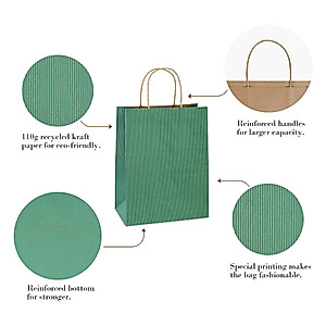 BagDream Gift Bags 8x4.25x10.5Inches 25Pcs Paper Bags, Shopping Bags, Kraft Bags, Retail Bags, Green Stripes Paper Gift Bags with Handles, 100% Recyclable Paper Bags