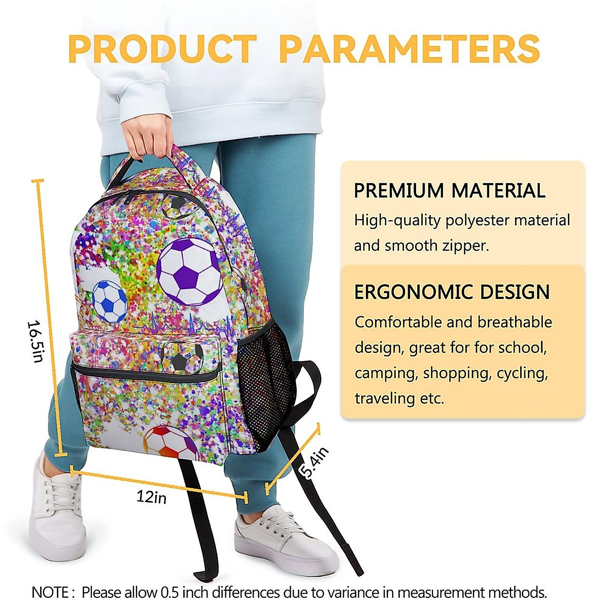 COOPASIA Soccer Backpack for Girls Boys, 16 Inch Soccer Theme Bookbag with Adjustable Straps, Lightweight, Durable, School Bag with Large Capacity