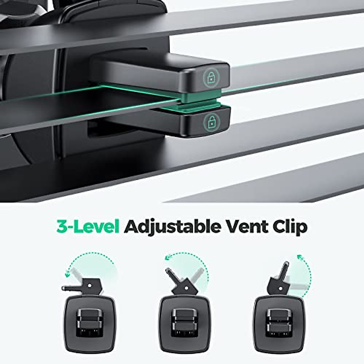 Car Phone Mount, Car Vent Phone Mount with 3-Level Adjustable Vent Clip,360 Degree Rotatable Ball Joint, Silicone Protection, One Button Release Car Phone Holder Compatible with All Cell Phone