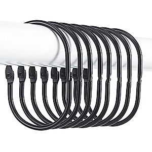 Goowin Shower Curtain Rings, 12 Pcs Shower Curtain Hooks, Oval Snap Shower Rings for Curtain, Metal Black Shower Curtain Rings Rust Proof, Glide Smoothly Shower Hooks for Shower Curtain Rod (Black)