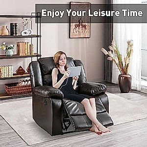 Phoenix Home PU Leather Manual Chair Recliner, Black