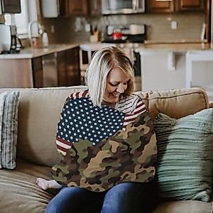 American Camouflage Baby Nursing Cover for Breastfeeding, USA Flag Camo Breathable Stretchy Nursing Scarf Carseat Canopy for Boys or Girls Stroller Car Seat Covers Stars and Stripes Independence Day