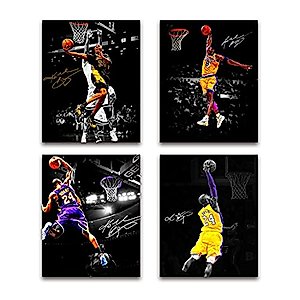 Cartstat Basketball Superstar Poster- Set of 4 Sport Canvas Wall Art 8x10inch Superstar Posters for Walls Decor for Bedroom Living Room Gym Office Great Gift LA Lakers Sports Basketball Fan UNFRAMED
