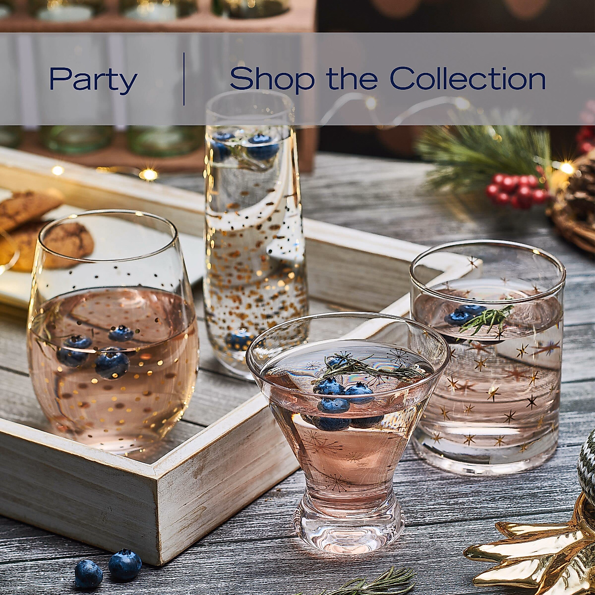 Mikasa Party Rocks Double Old Fashioned Whiskey, Set of 4, Gold/Silver