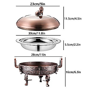 Adima 3L Stainless Steel Chafing Dish Round Chafer Buffet Warmers W/Food Pans, Aluminum Stand, Visible Pot Lid And Fuel Holders for Weddings Parties,Red copper