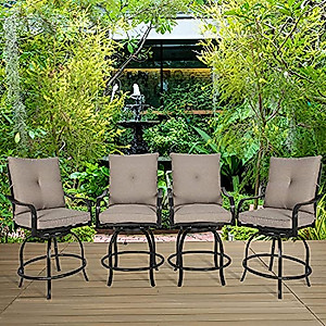 Ulax Furniture Outdoor Swivel Counter Stools Patio Bar Chairs with 100% Olefin Cushion (Set of 4)