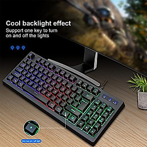 Dpofirs 89 Keys Gaming Keyboard, Waterproof Wired USB RGB Keyboard with High and Low Keycaps and Cool Lighting Effects Wired Keyboard for Windows Gaming PC