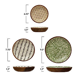 Creative Co-Op Enameled Acacia Wood Print, Set of 3 Bowl, Multi Color, 3