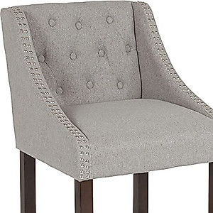Flash Furniture 2 Pack Carmel Series 24" High Transitional Tufted Walnut Counter Height Stool with Accent Nail Trim in Light Gray Fabric