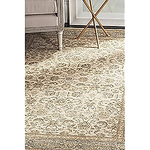 SAFAVIEH Vintage Collection Area Rug - 6'7" Square, Ivory & Light Blue, Oriental Traditional Distressed Design, Non-Shedding & Easy Care, Ideal for High Traffic Areas in Living Room, Bedroom (VTG571A)