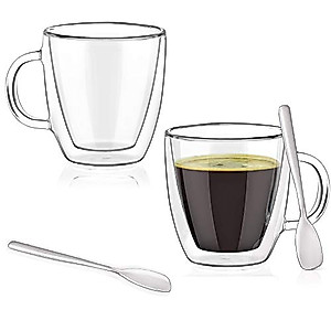 Dewstone Espresso Cups with Espresso Paddles (SET OF 2). Fits ALL Nespresso Machines. 5.4 oz Espresso Glasses. Insulated Double Wall Thermo Mugs, 2PACK