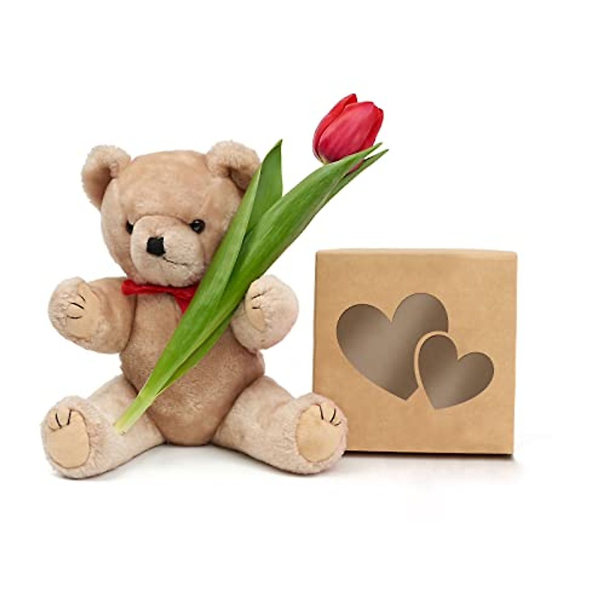 WEEPA Women's Day Bakery Boxes Cookie Boxes 25pcs Kraft Boxes Pie Boxes with Double Heart Window Wedding Gift Packaging Boxes Baby Shower Favor Box for Mini Cakes Pastries Candy Treat 4x4x2.5”