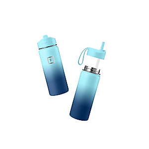 IRON °FLASK Kids Water Bottle - Straw Lid, 20 Name Stickers, Vacuum Insulated Stainless Steel, Double Walled Tumbler Travel Cup, Thermos Mug - Blue Waves, 18 Oz