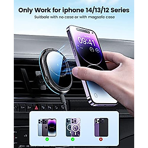 HEGGCOOE Magnetic Wireless Car Charger, 15W Fast Charging Compatible with MagSafe Car Mount Charger Air Vent Phone Holder for iPhone 14/13/12 Series with 45W Fast Car Charger Adapter