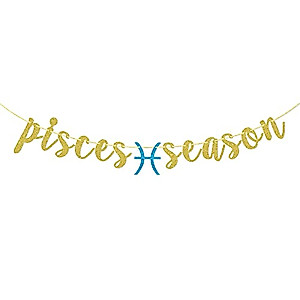 Pisces Season Birthday Banner Zodiac Birthday Party Decorations February March Astrology Sign Gold Glitter String Decor