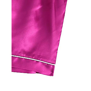 SweatyRocks Women's Short Sleeve Sleepwear Button Down Satin 2 Piece Pajama Set Hot Pink Medium