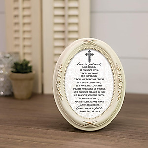 Cottage Garden Love Never Fails Inspirational Distressed Ivory Floral 5 x 7 Oval Table Top and Wall Photo Frame