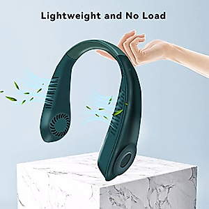 AUSXARON Portable Neck Fan, 4000 mAh Hands-Free Bladeless Fan, Free Adjustment Width, Wearable USB Rechargeable Cooling Fan, Headphone Design, 3 Adjustable Speeds - Dark Green
