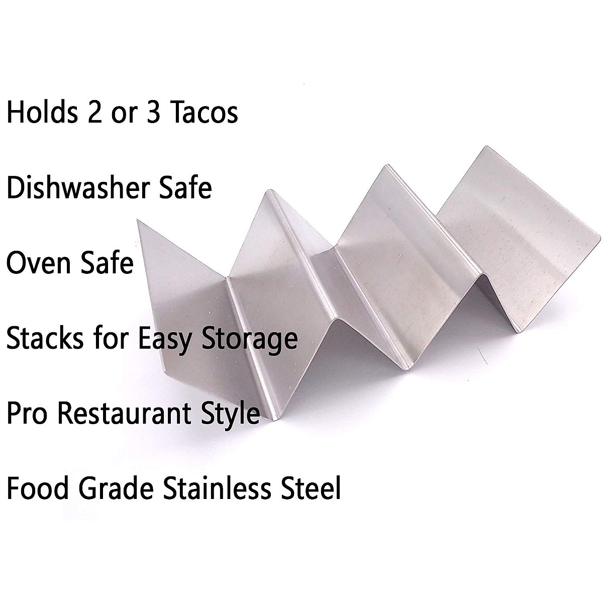 Set of 4 Metal Taco Holders - Stainless Steel Taco Trays- Dishwasher, Oven, and Grill Safe - Great for Sandwiches and Hotdogs too (4)