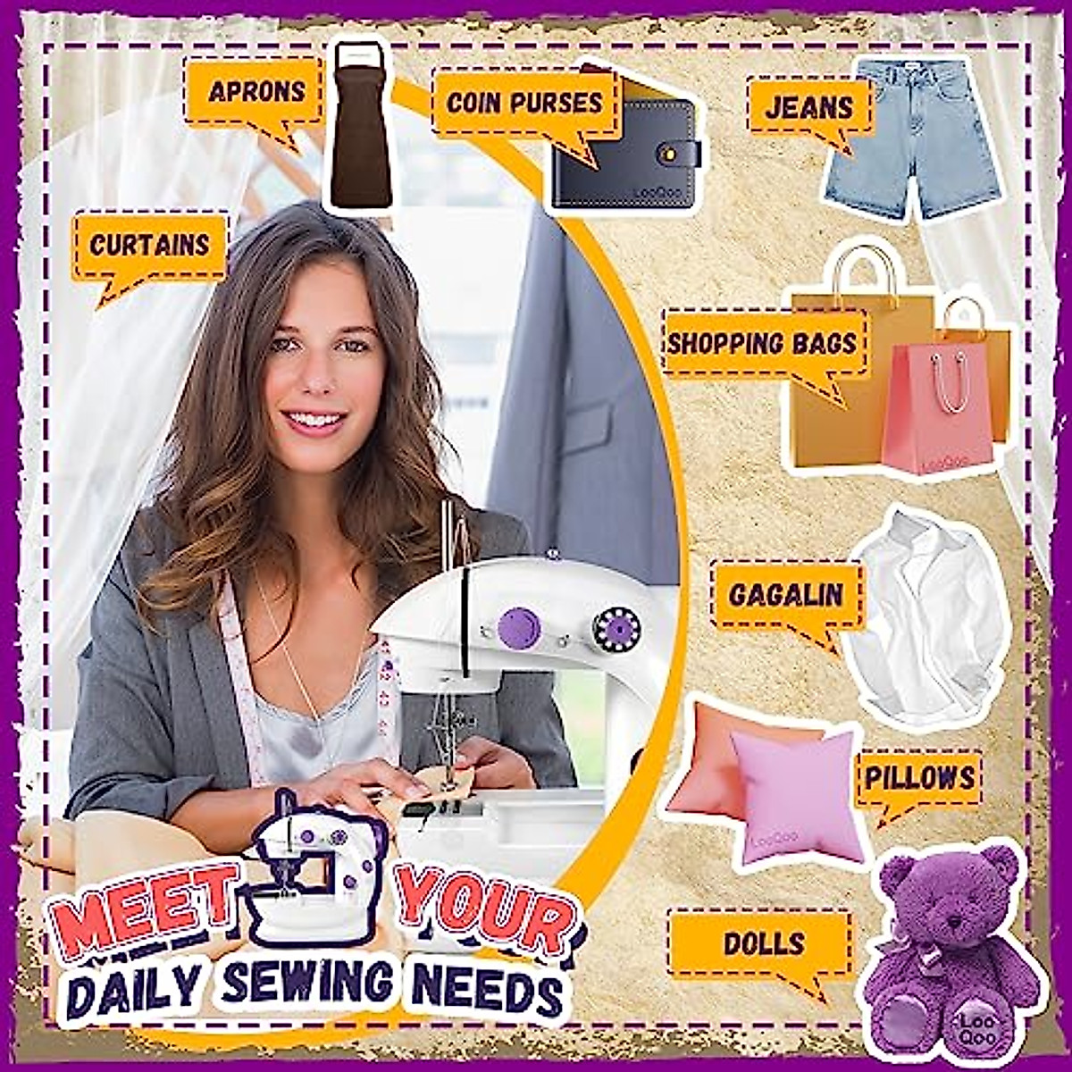 Portable Sewing Machine with Extension Table and Light,Mini Handheld Sewing Machine with Upgraded,Two Threads Double Speed Double Switches,Electric Sewing Machine Easy to Use for Kids,Beginners and DIY,White