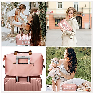 printe Mommy Diaper Bag Tote for Girls with 2 Organizer Pouches, Large Capacity Mom's Bag for Hospital and Weekender Travel, Pink