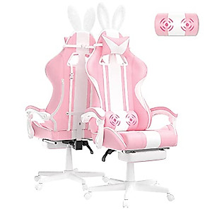 Ferghana Pink Ergonomic Gaming Desk Chairs For Office Adults & Teens, Cute Racing PC Gamer Chair With Footrest, Massage, For Girls, Recliner Silla Gamer Rosa