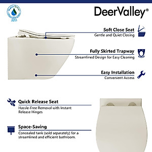 Deer Valley Wall Hung Toilet Combo Set, Wall Mounted Toilet, Concealed In-Wall Toilet Tank Carrier System, 1.1GPF/1.6 GPF Dual Flush, Push Buttons Included (Biscuit 14.4 * 17.3)