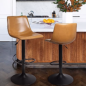 Waleaf Adjustable Swivel Bar Stools Set of 2,Counter Heigh Bar Stools with Back,350 LBS PU Leather Bar Stool for Kitchen Island,Upholstered Pub Stools with Footrest,Armless Dining Chairs for Bar