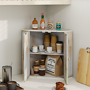 Trironsun Corner Bread Box for Kitchen Counter Double Layer Bamboo Bread Storage Container Large Capacity Bread Storage Bin Farmhouse Breadbox Organizer (Antique White)