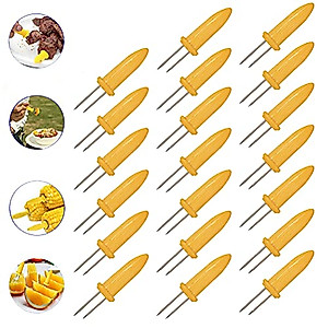 Kadden 20 PCS/Set Corn on The Cob Holders, Stainless Steel Heat Resistant Non Slip Barbecue Corn Prongs Skewers for BBQ, Cooking, Birthday Party (Yellow)