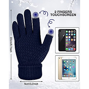 4 Pieces Winter Hat and Gloves Set Women Beanie Hat Gloves Skull Cap Touchscreen Gloves for Women Girl Lady Couple (Navy Blue, Pinkish Pink)