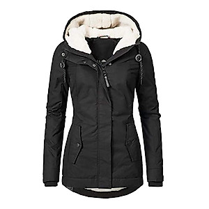 Aniywn Fleece-Lined Rain Jacket for Women Waterproof Windproof Snow Ski Hooded Jacket Winter Outdoor Windbreaker Coat
