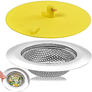 Kitchen Sink Strainer Sink Stopper - Abnaok 2 PCS Sink Strainer Stopper Kit, Universal Silicone Drain Cover, 4.5 Inch Stainless Steel Sink Drain Strainer, Food Catcher for Kitchen Sink