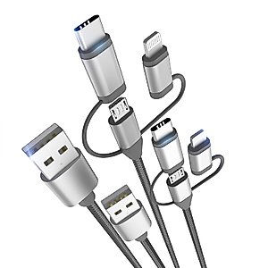 MICFLIP [Apple MFi Certified 3 in 1 Charging Cord Adapter with Lightning/Type-C/Micro USB Port Connectors for iPhone 15/14,iPad,Huawei, HTC,LG,Samsung Galaxy,Sony Xperia and More (2 Pack,3.5ft)