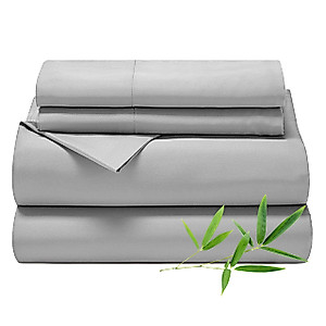 CozyLux Cooling Sheets King Size, Rayon Derived from Bamboo, Oeko-TEX Certified Luxuriously Soft & Silky Sheet Set - 16" Deep Pockets 4 Piece Bedding Sheets & Pillowcases，Light Grey
