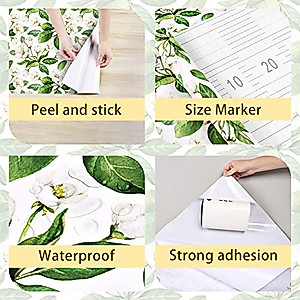 STICKEEP White Floral Peel and Stick Wallpaper Green Leaf Wallpaper 24” x 118” Removable Floral Contact Paper Peel and Stick Flower Wall Paper Vinyl Roll Wallpaper for Bedroom Walls Cabinets Shelves
