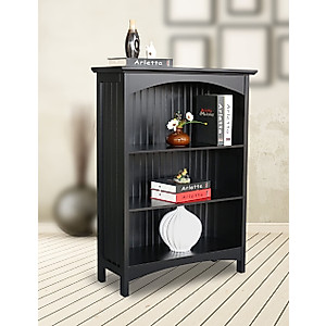 eHemco 3 Tier Bookcase with 2 Arched Supports, 40 Inches, Black