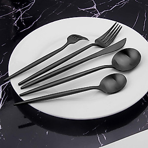 Matte Black Silverware Set, Vanys 20 Piece Stainless Steel Cutlery Flatware Set, Kitchen Utensil Sets for 4, Tableware With Knife Spoons And Forks Set, Satin Finished Polished