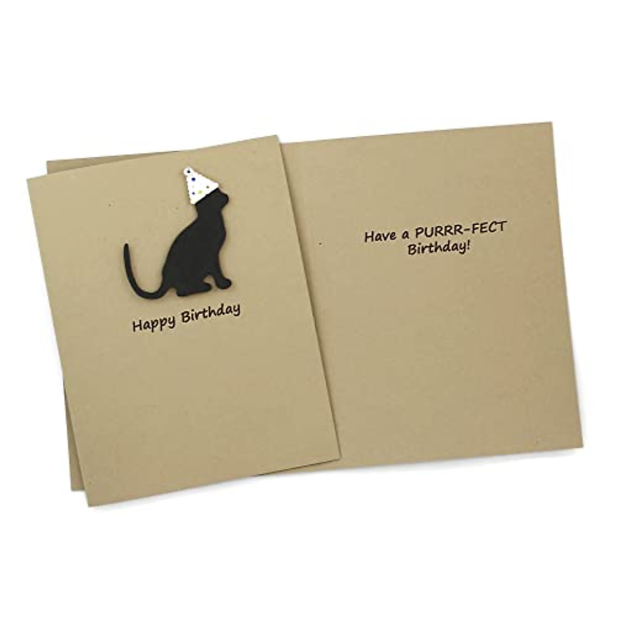 Black Cat Birthday Card | Handmade Single Greeting Card | Cat Silhouette with Party Hat Notecard with Envelope